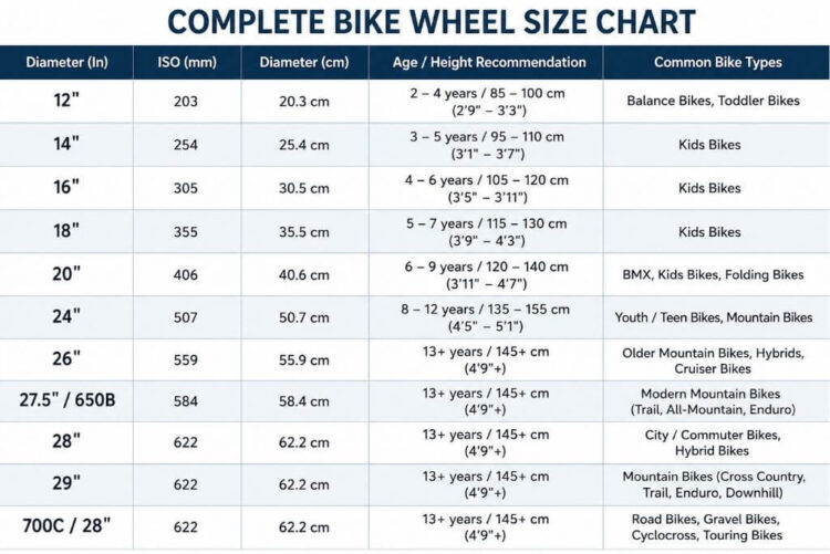 Bike Wheel Size Chart (Complete Guide for All Bikes)